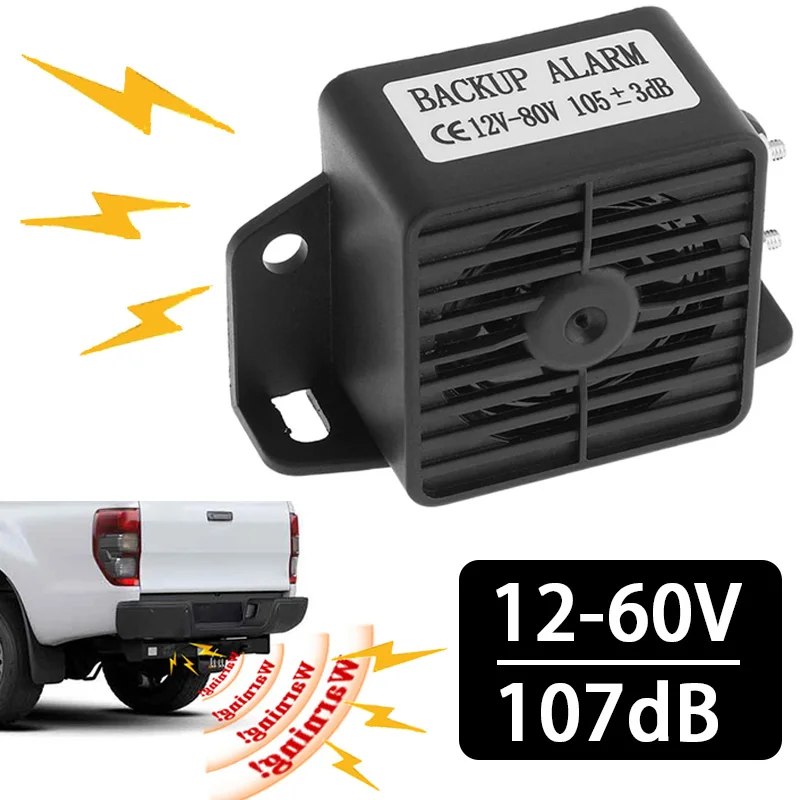12V-60V 107dB Decibel Backup Siren Beeper Buzzer Sound Warning Backward ...