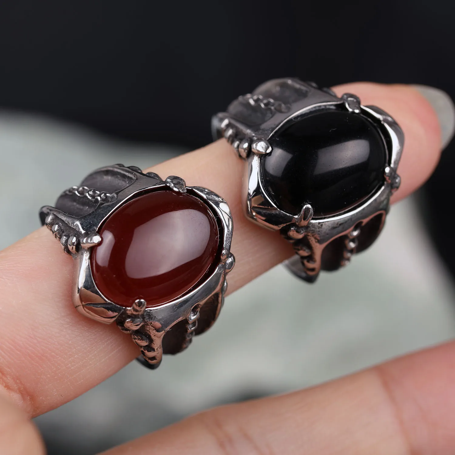 No-Fade-High-Quality-Stainless-Steel-Rings-For-Men-Natural-Agate-Retro ...
