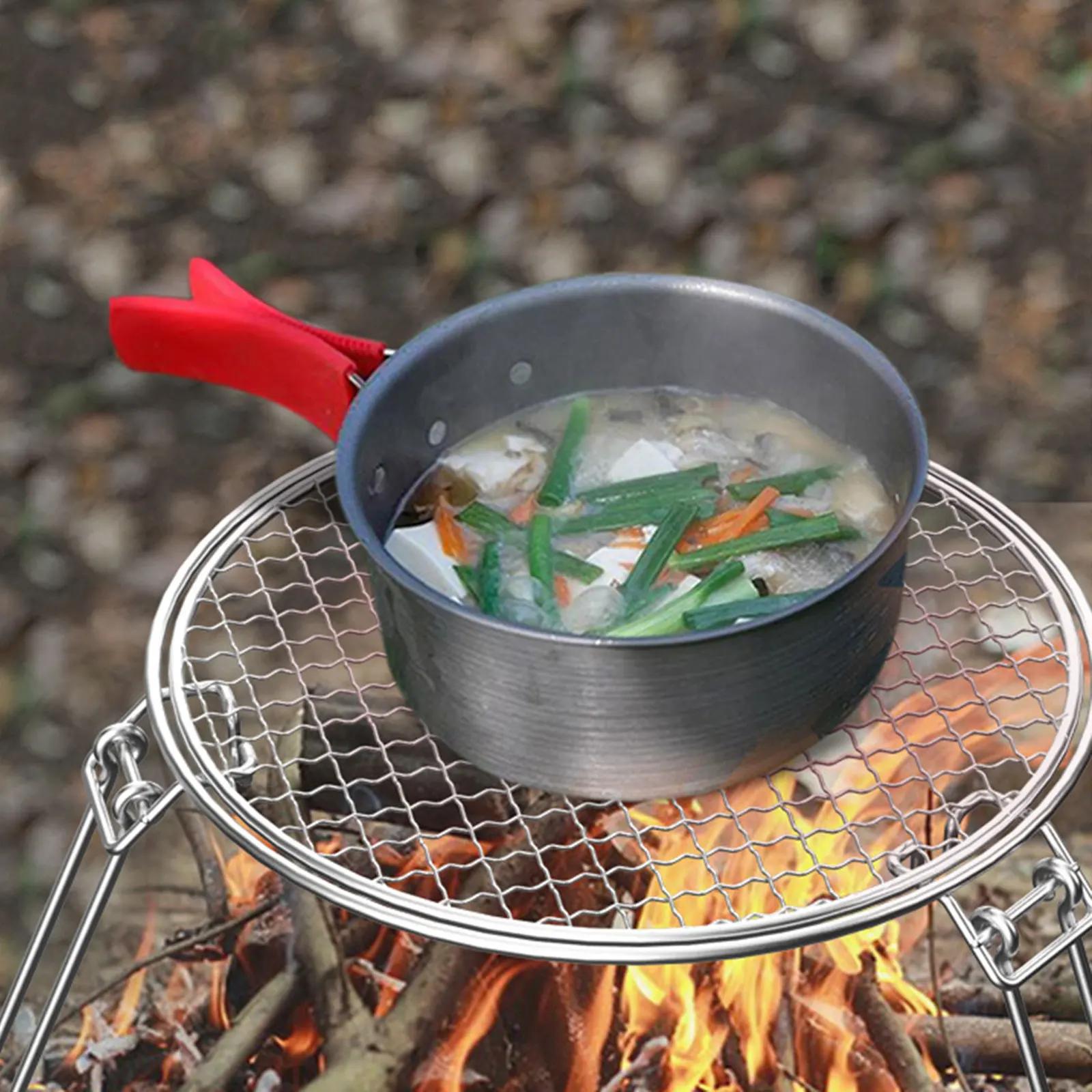 Réchaud,Barbecue rond Portable à 3 pieds, barbecue épais et pliable ...