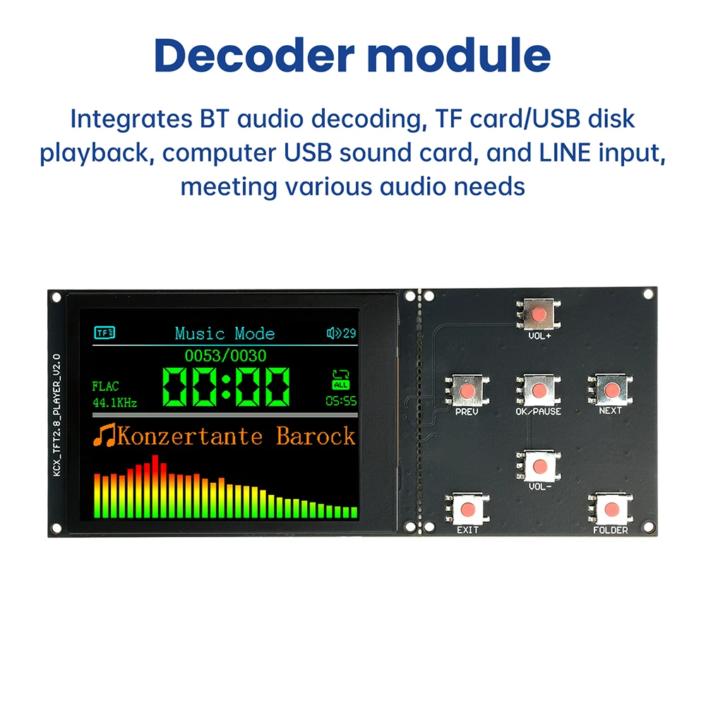 DIY MP3 Playback Module Lossless WAV Audio Decoder,2.8'' TFT Screen 2 ...