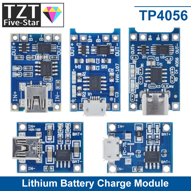 5pcs Micro/Type c USB 5V 1A 18650 TP4056 Lithium Battery Charger Module ...