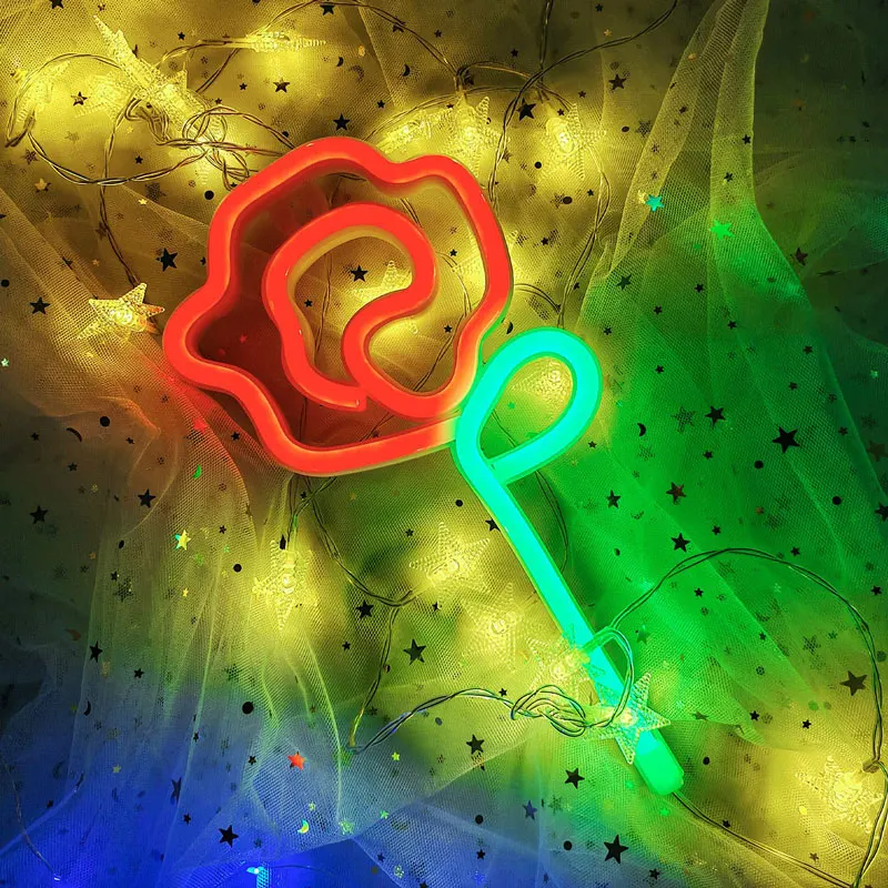 Rose3-violet - Enseigne Néon Lumineuse Rose USB en LED de Décoration ...