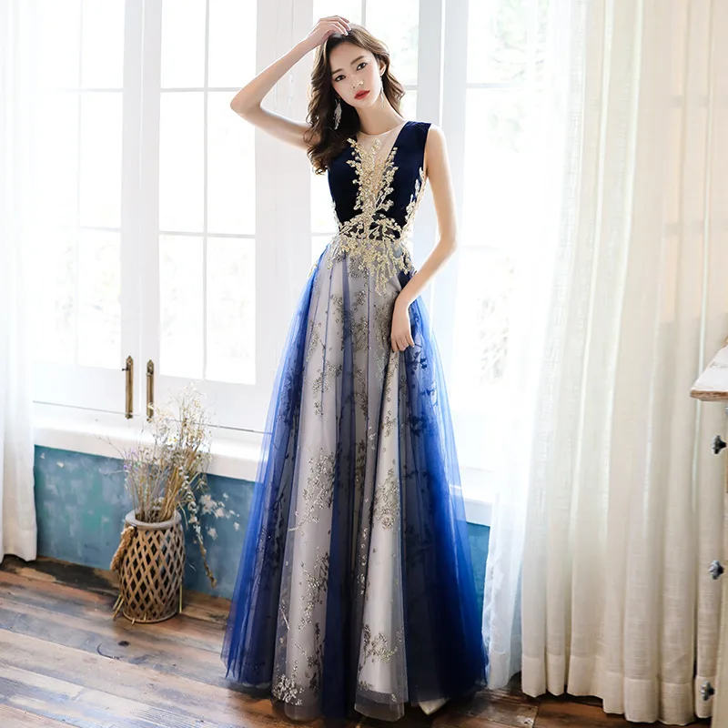 DSP-Elegant-A-Line-Prom-Dresses-com-Apliques-para-Mulheres-Evening ...