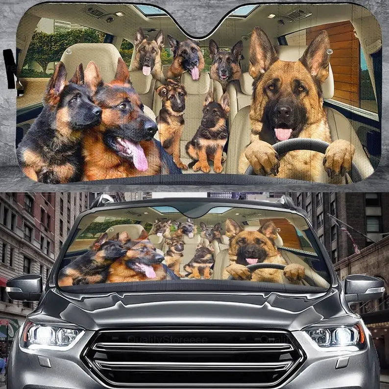German-Shepherd-Dog-Family-Car-Sunshade-Funny-Shepherd-Car-Sunshade ...