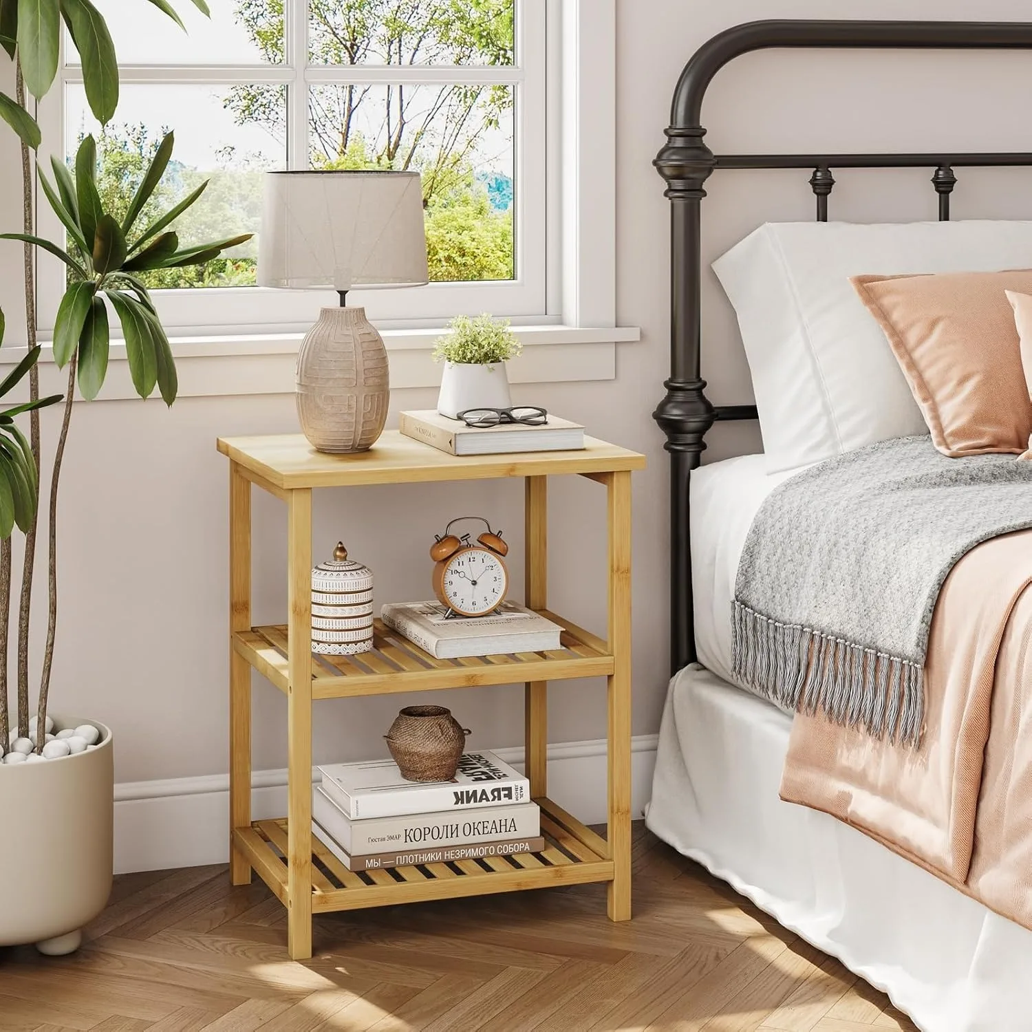 Bamboo End Table, 3-Tier Narrow Nightstand, Bedside Table, Slim Coffee ...
