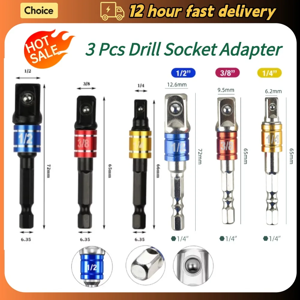 3 Pcs Drill Socket Adapter Impact Drill Extension Drill Bits Bar Socket ...