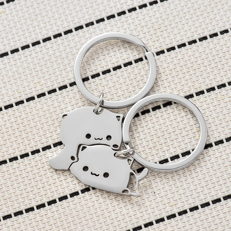 New-Cartoon-Cat-Keychain-Couple-Lovers-Stainless-Steel-Matching-Keyring ...