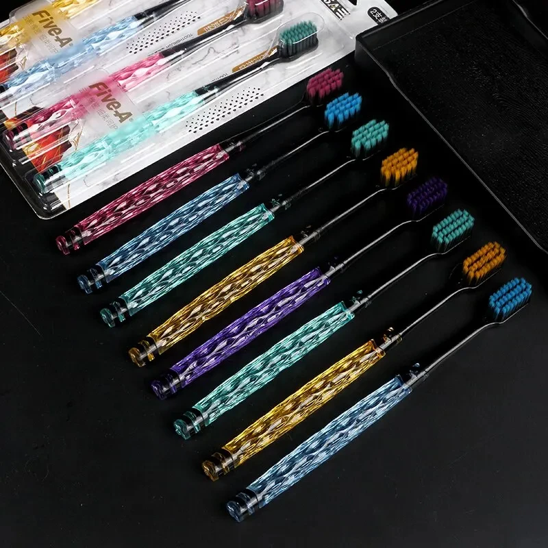 8 Pcs/set of Volcanic Charcoal Brush Silk Soft Bristle Toothbrush, High ...