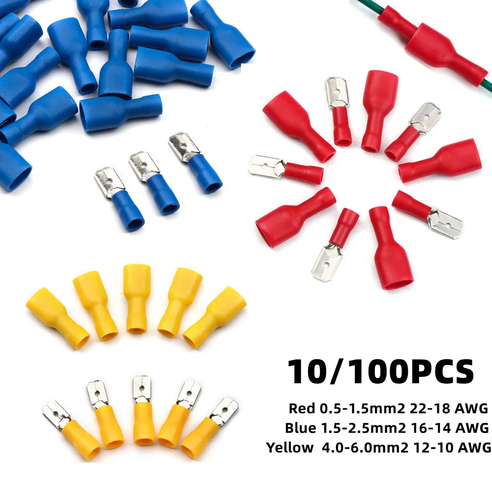 10-100PCS-Spade-Crimp-Connector-Electrical-Wiring-Cable-Connectors-Male ...