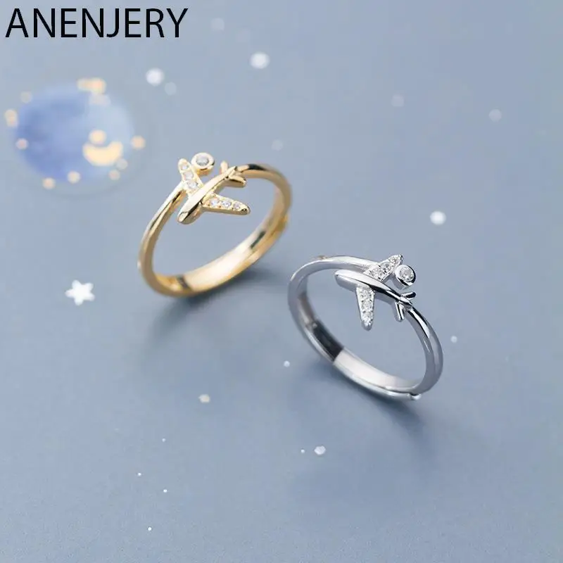 ANENJERY-Zirconia-Airplane-Open-Rings-for-Women-Sweet-Simple-Fashion ...