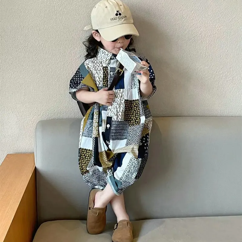 Summer Baby and Girls Cotton Square Patchwork Single-Breasted Oversized ...