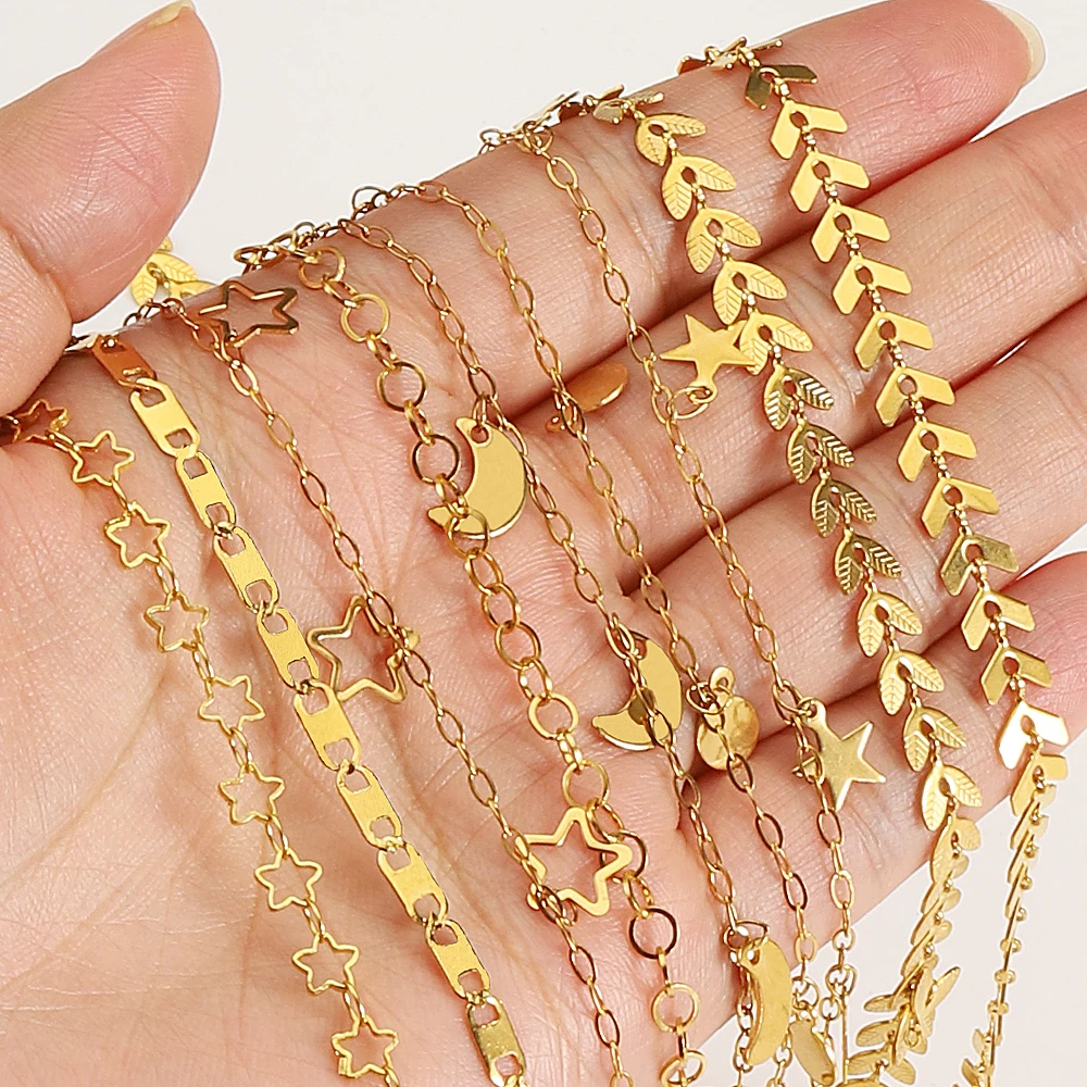 2Meters-1Meter-Stainless-Steel-Leaf-Star-Link-Chain-Dangle-Charm ...