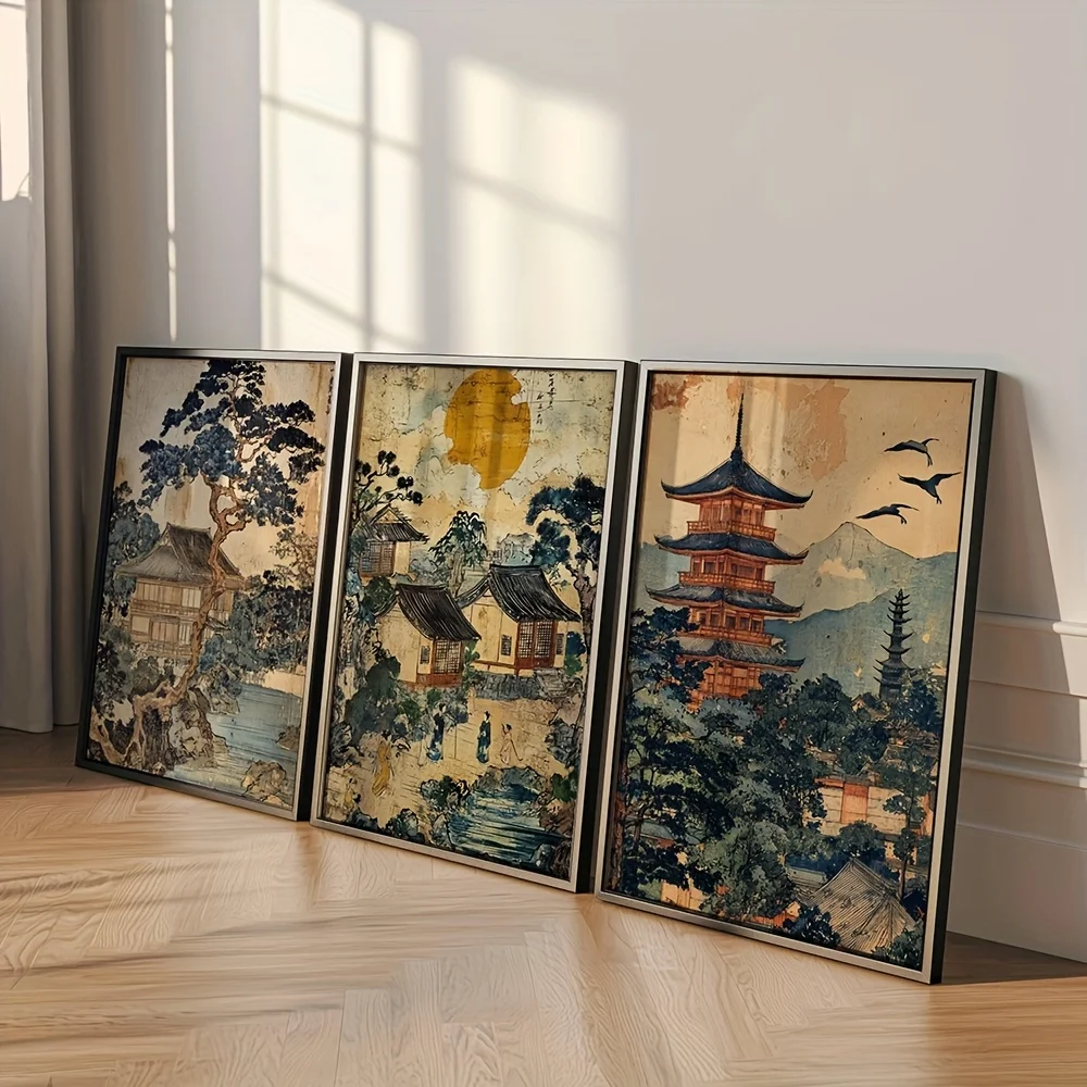 3 pçs/set paisagem japonesa viagem impressão em tela retro nascer do ...