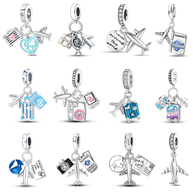 925-Sterling-Silver-Travel-Aircraft-Series-Charms-para-Mulheres-Fits ...