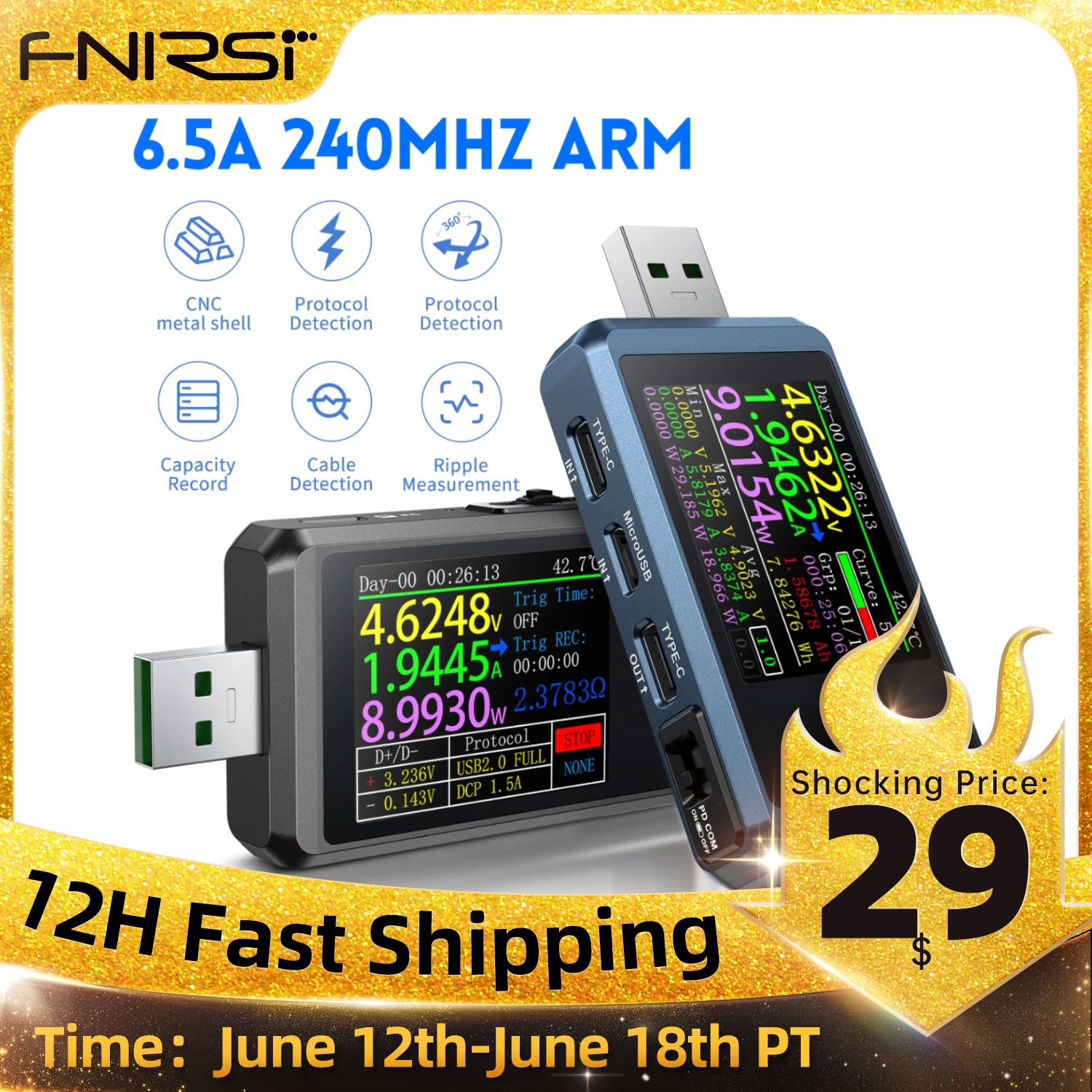 FNIRSI FNB48P USB Tester Voltmeter Ammeter TYPE-C Fast Charge Detection ...