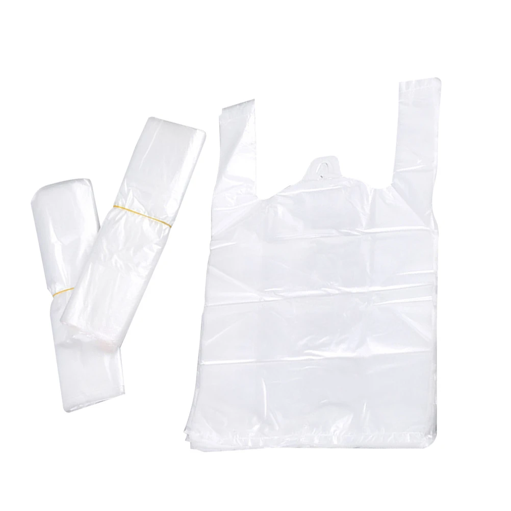 100 Pcs White Tote Bag Food Packaging Bags Large Plastic Grocery T ...