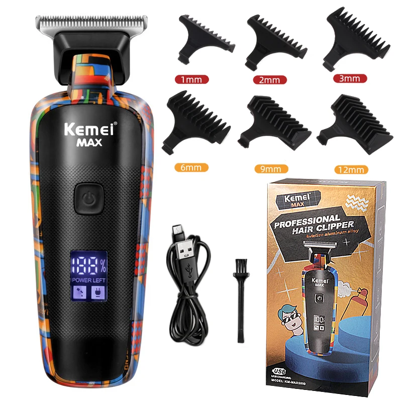 Kemei KM MAX5090 aparador de cabelo elétrico recarregável dos homens aparador de clipper cabelo ...
