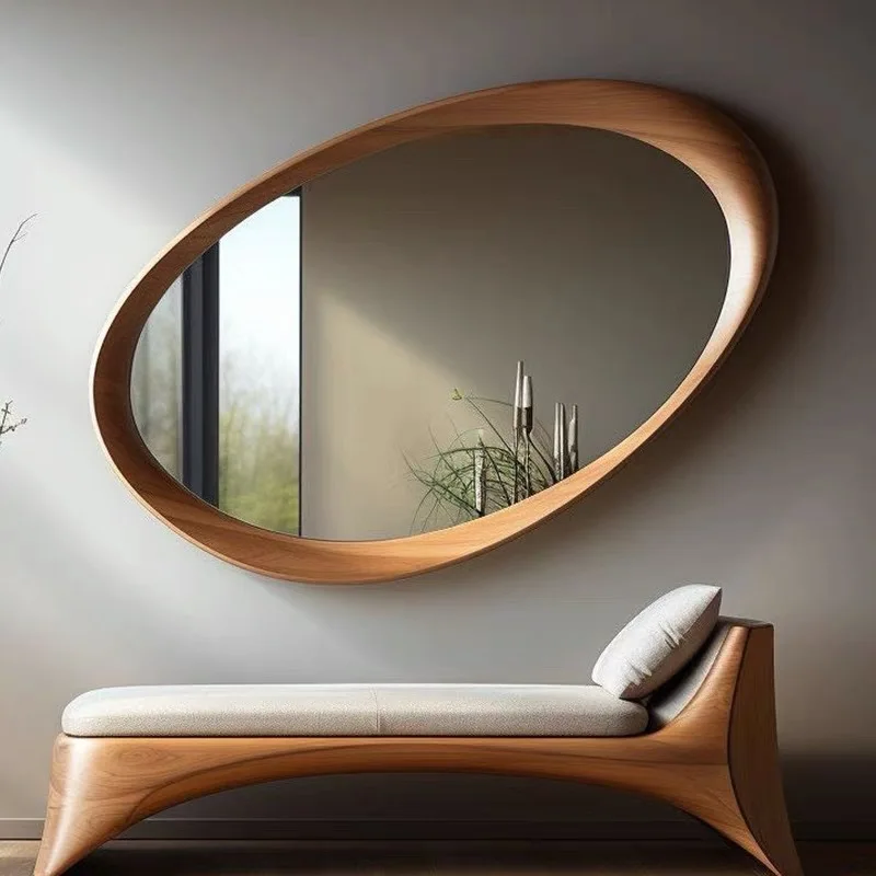 Middle ancient Zen style solid wood irregular mirror, wall mounted ...