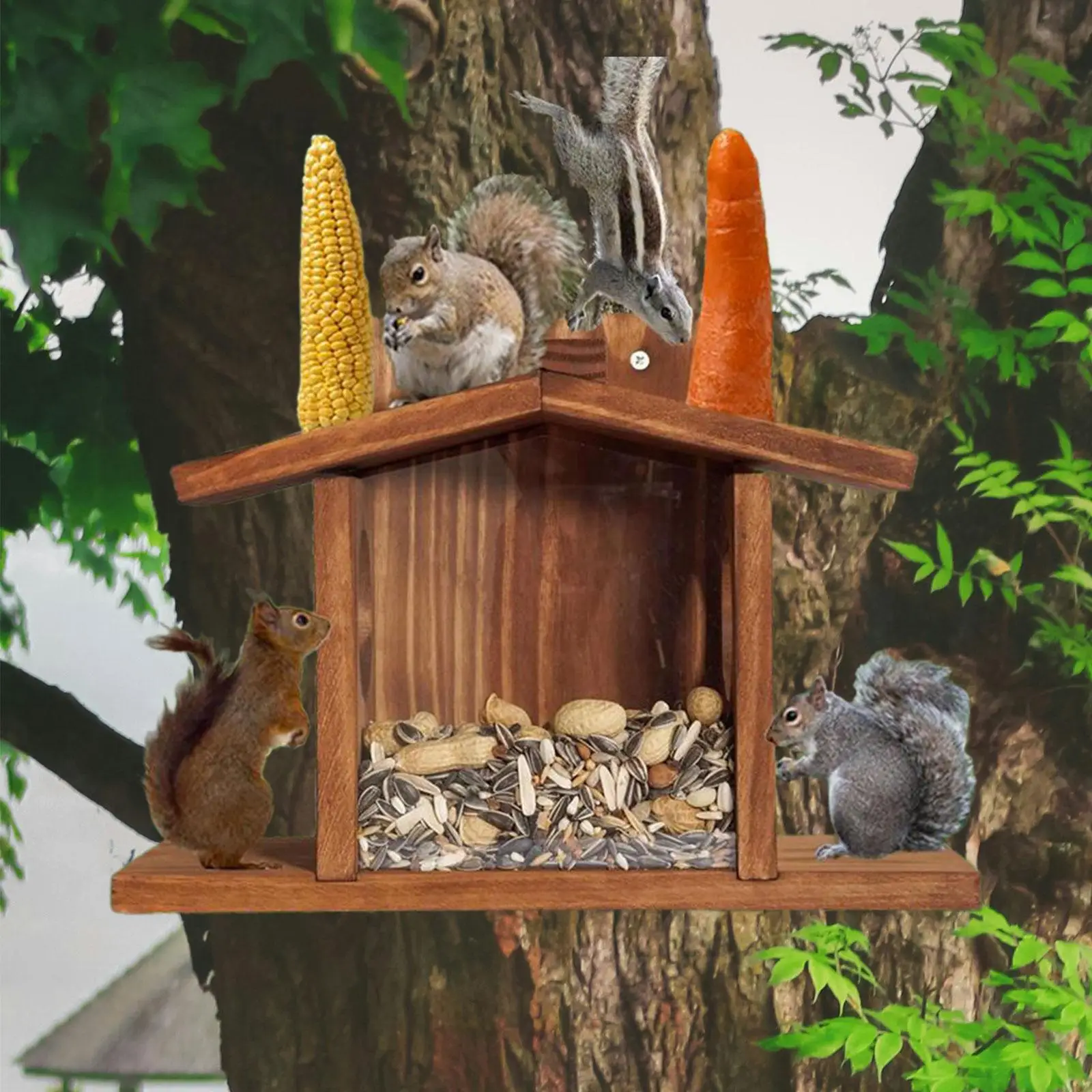 Wood-Squirrel-Feeder-Easy-Filling-Wooden-Chipmunk-Feeder-Box-with ...