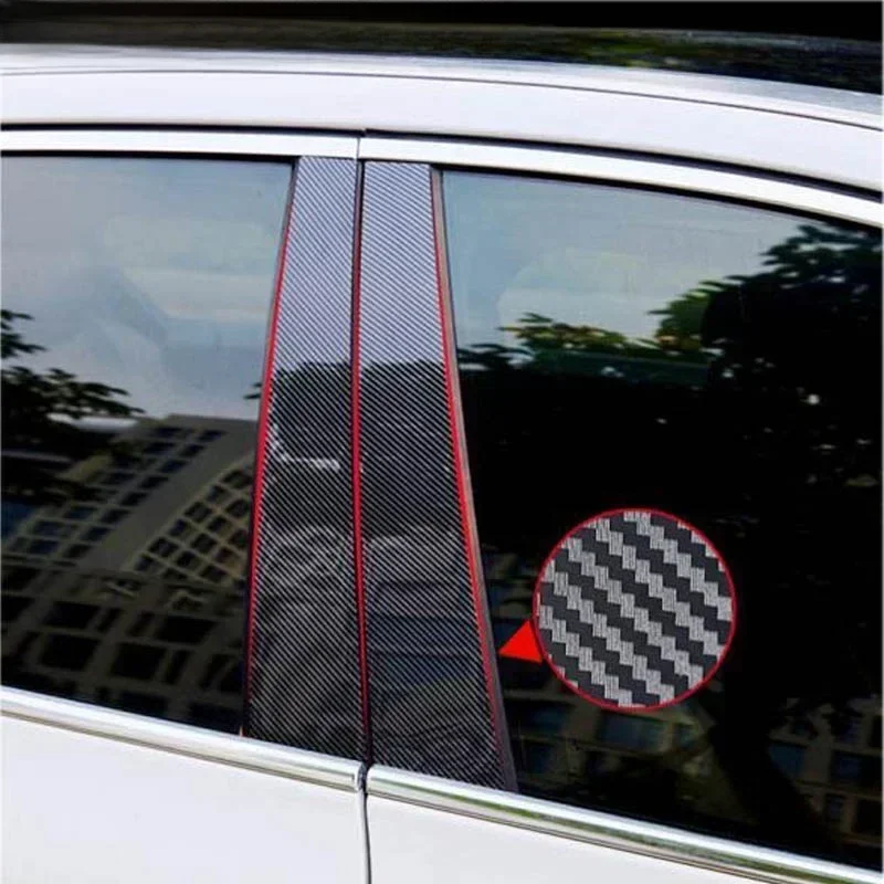 8Pcs-Carbon-Fiber-Black-Sticker-Door-Window-Trim-Column-Styling-Car ...