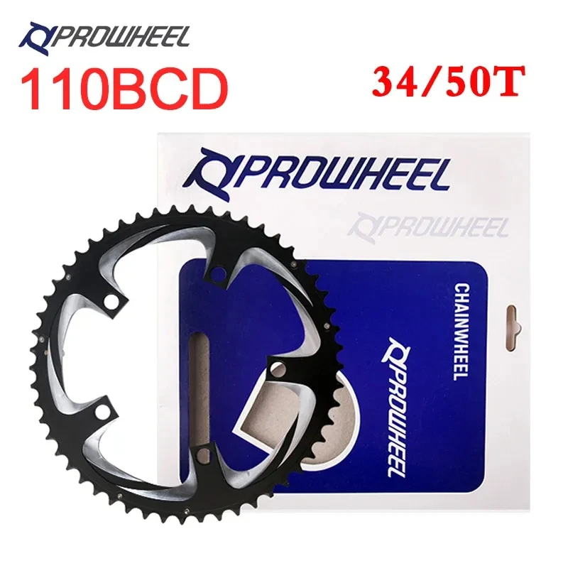 PROWHEEL 110 bcd 로드 바이크 체인링, 34T 50T 스틸/알루미늄 체인휠, 8, 9, 10/11 속도 체인링 ...