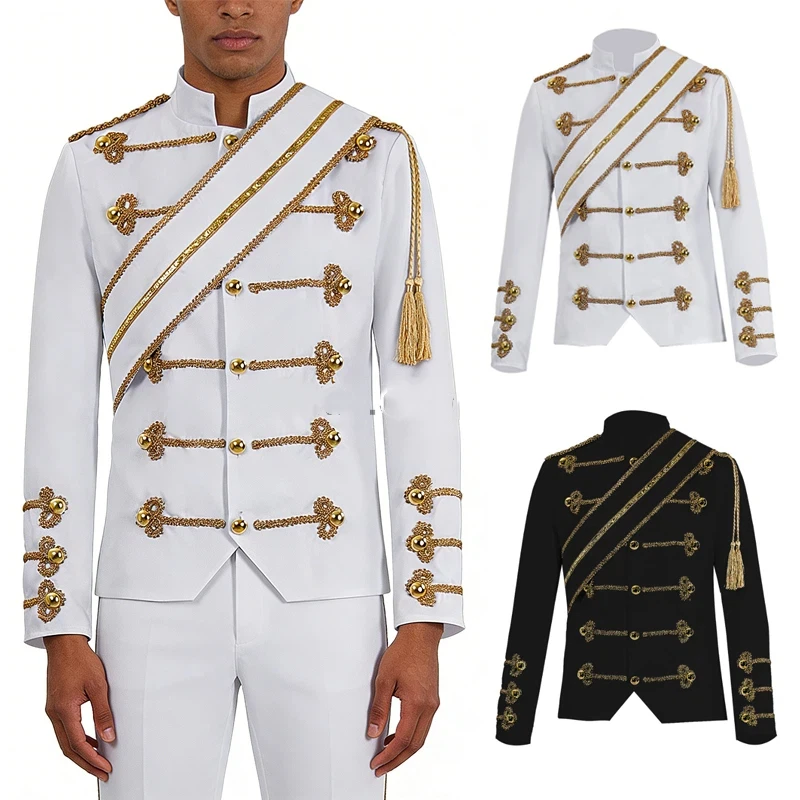 New Men Medieval Vintage Gold Strip Blazers Coat Black Singer Party ...