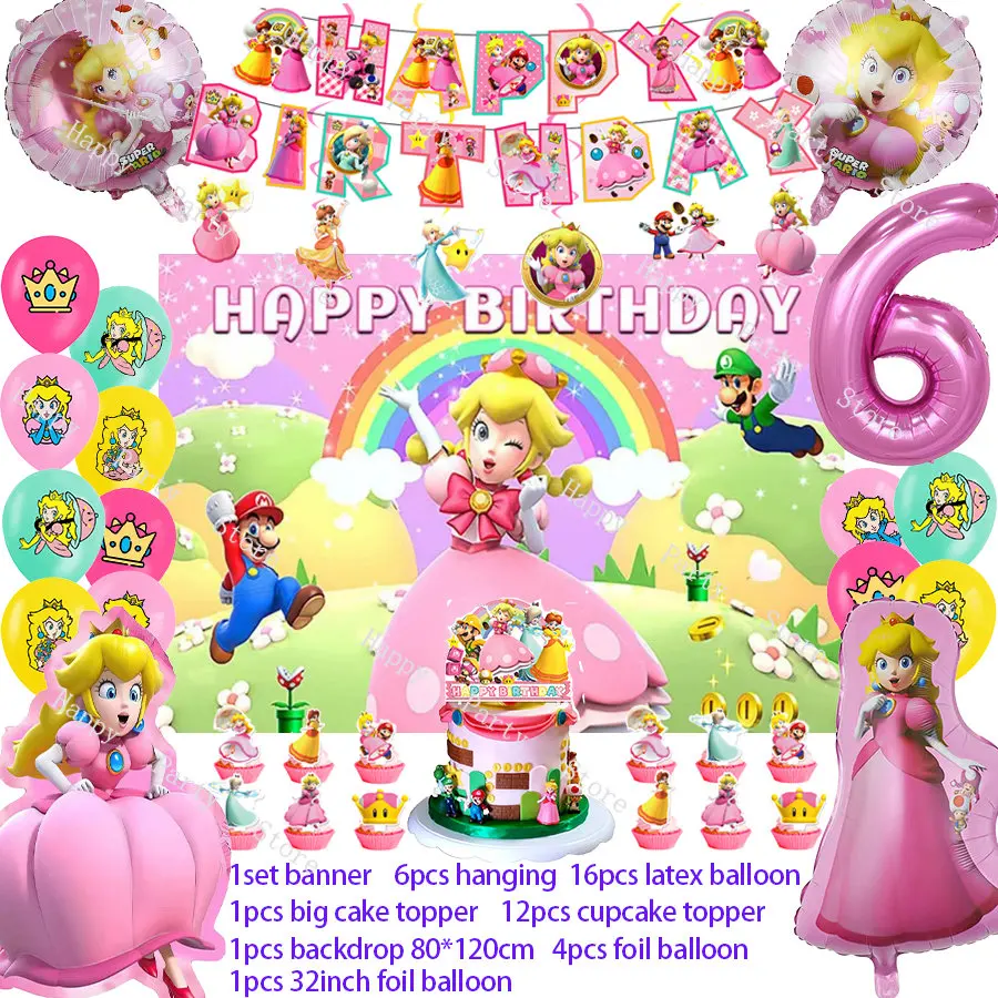 The-Game-Super-Mario-Princess-Peach-Birthday-Decoration-Girls-Mario ...