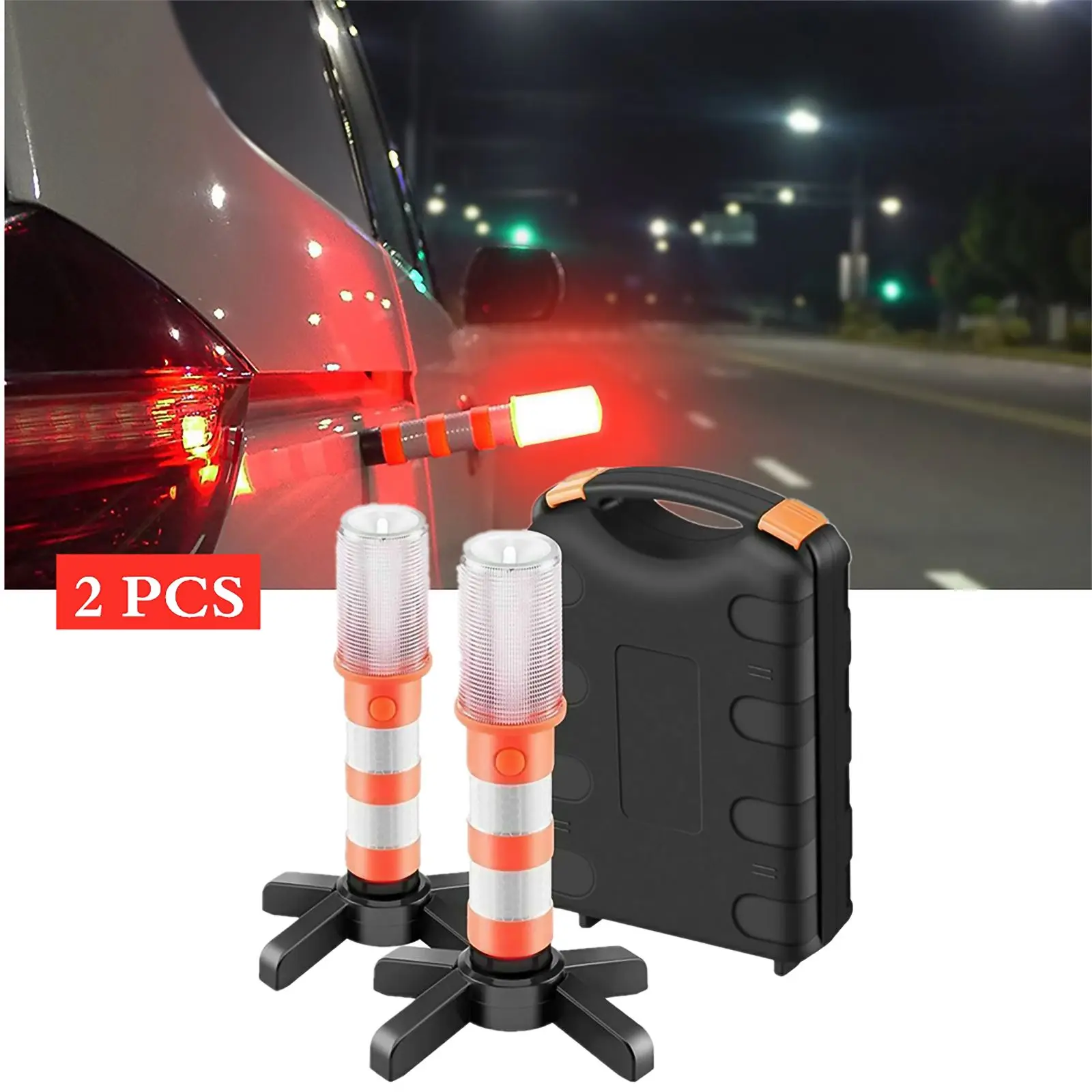 2pc LED Flashlight Emergency Camping Roadside Flares Detachable Stand ...