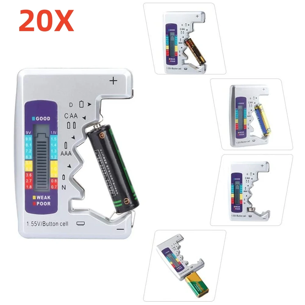 20PCS Digital Battery Tester LCD Display AA/AAA/9V/1.5V Button Cell ...