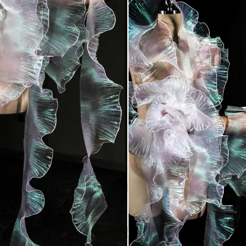 Tela-de-Organza-semitransparente-plisado-de-ilusi-n-gradiente-de-encaje ...