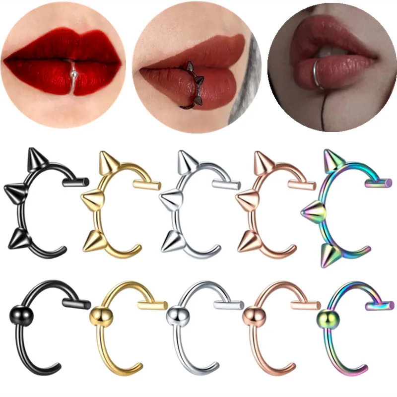 Piercing de labio falso de acero inoxidable para mujer, Aro sin ...