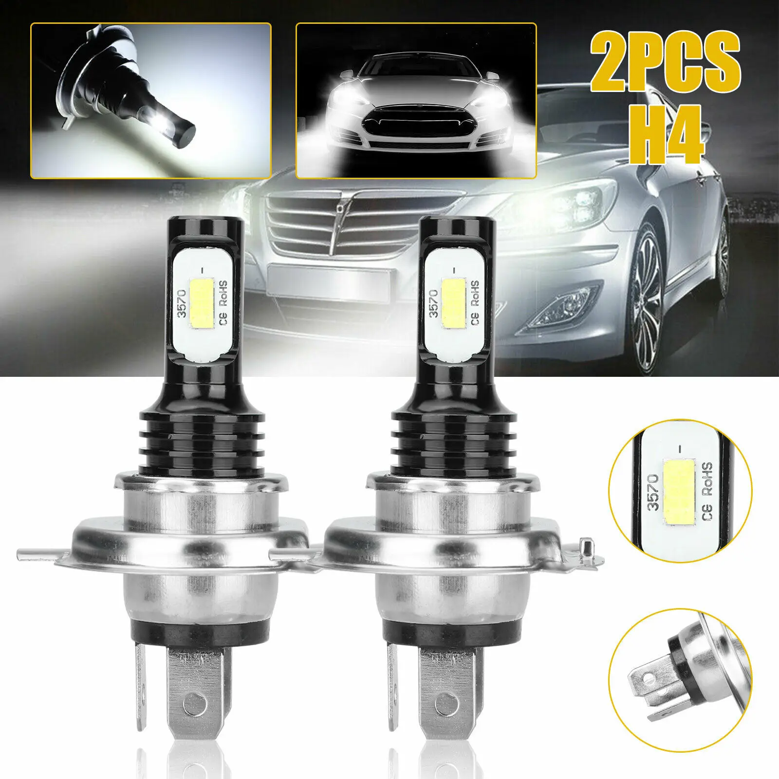 2Pcs H4 H7 LED Bulbs H11 H8 H9 9005 HB3 9006 HB4 Fog Light Super Bright ...