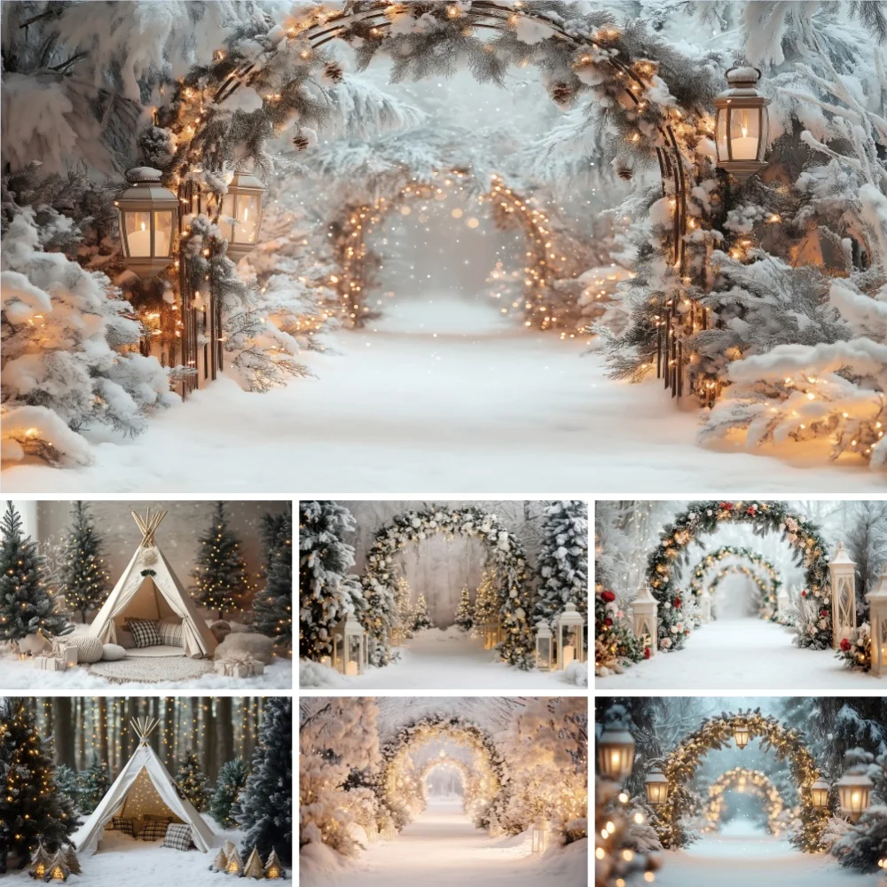Winter Snow Christmas Photography Background Xmas Tree Lantern Pine ...