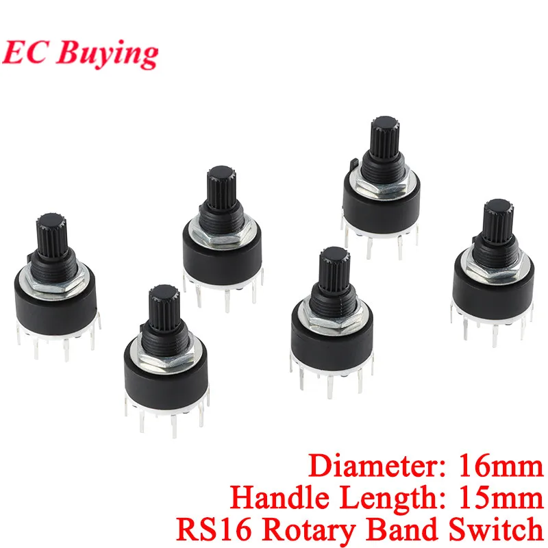 2Pcs/1pc RS16 16mm Plastic Rotary Band Switch 1 Pole 4 5 6 7 8 Position ...
