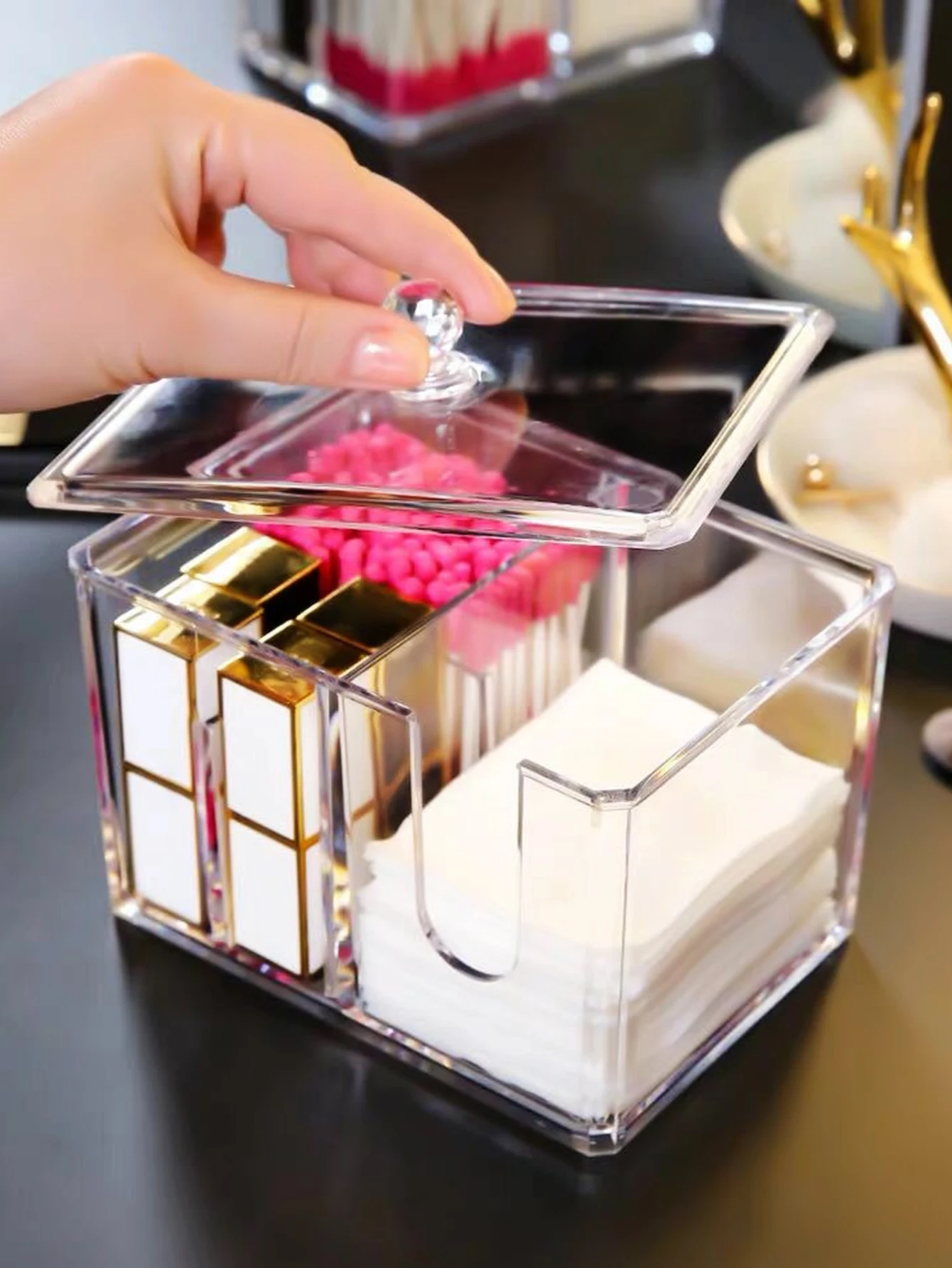 Makeup-Cotton-Storage-Box-Square-Transparent-With-Cover-Dustproof ...
