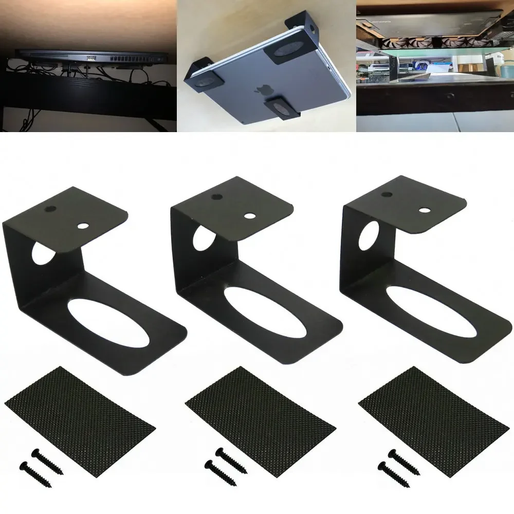 Black Under Desk Laptop Storage Holder Mount Bracket with Screw Space ...