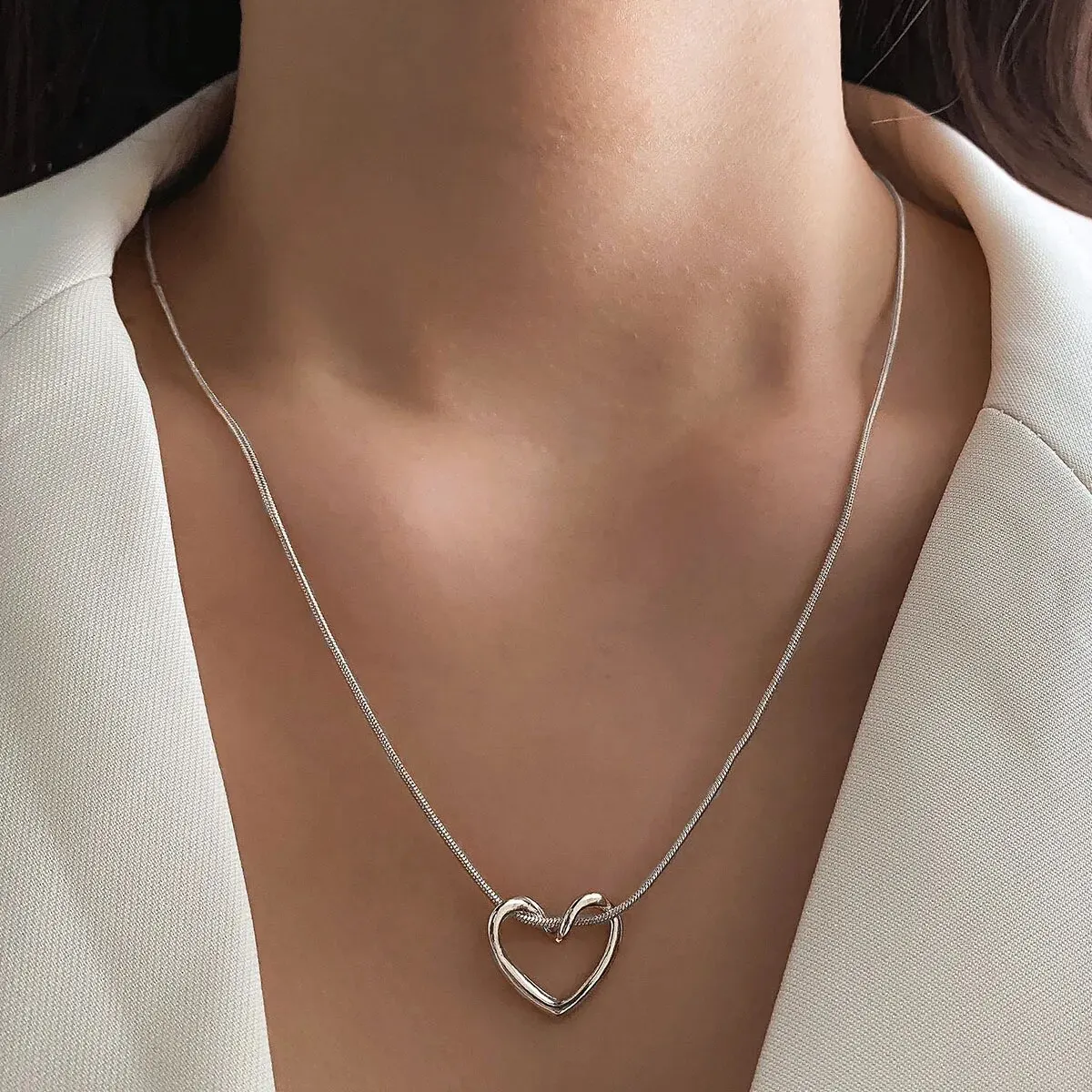 Simple-Trendy-Hollow-Out-Heart-Pendant-Necklace-for-Women-Korean ...