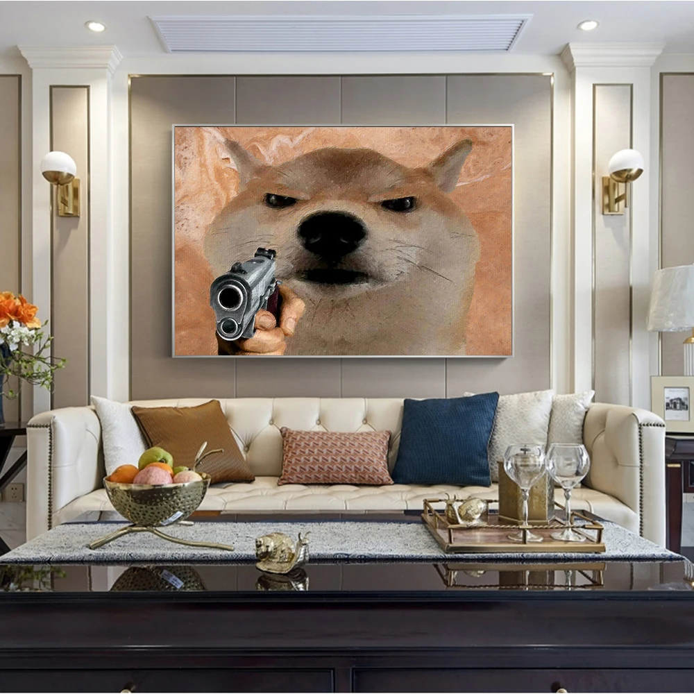 Abstract-Animal-Dog-Spoof-Pistol-Funny-Prints-Poster-Canvas-Painting ...