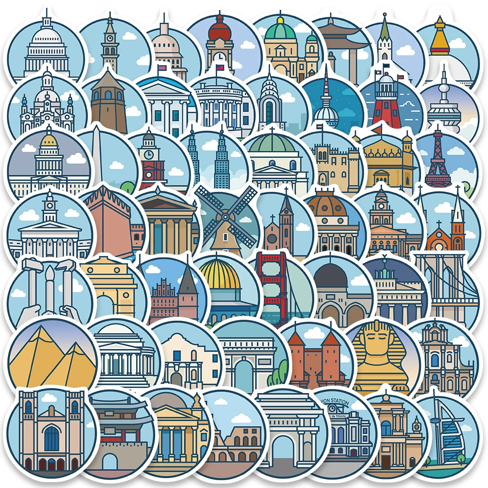 55pcs-Waterproof-Graffiti-Retro-Cartoon-World-City-Landmark-Stickers ...