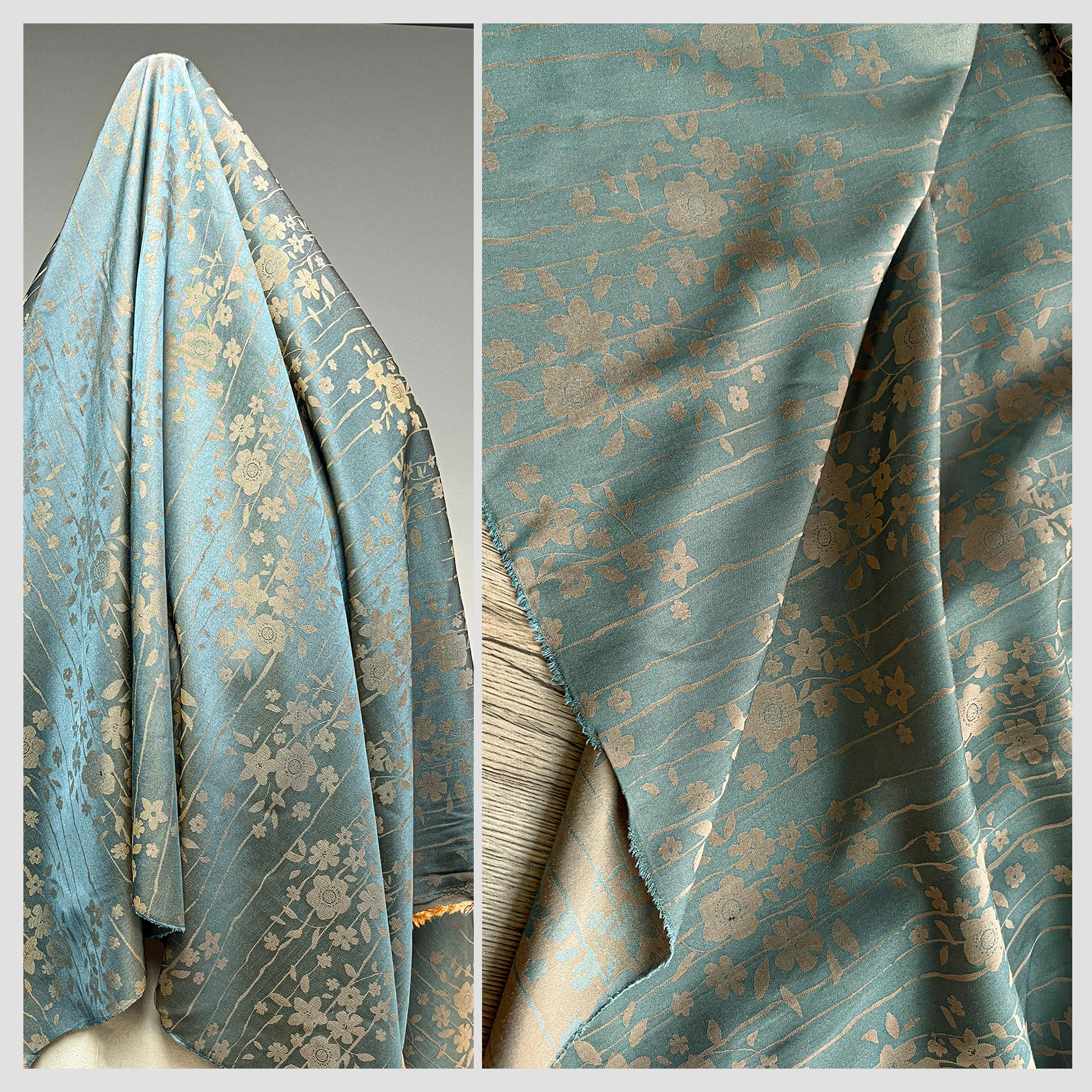 Blue-Green-Gilded-Jacquard-Fabric-Dress-Cheongsam-Jacket-Clothing ...
