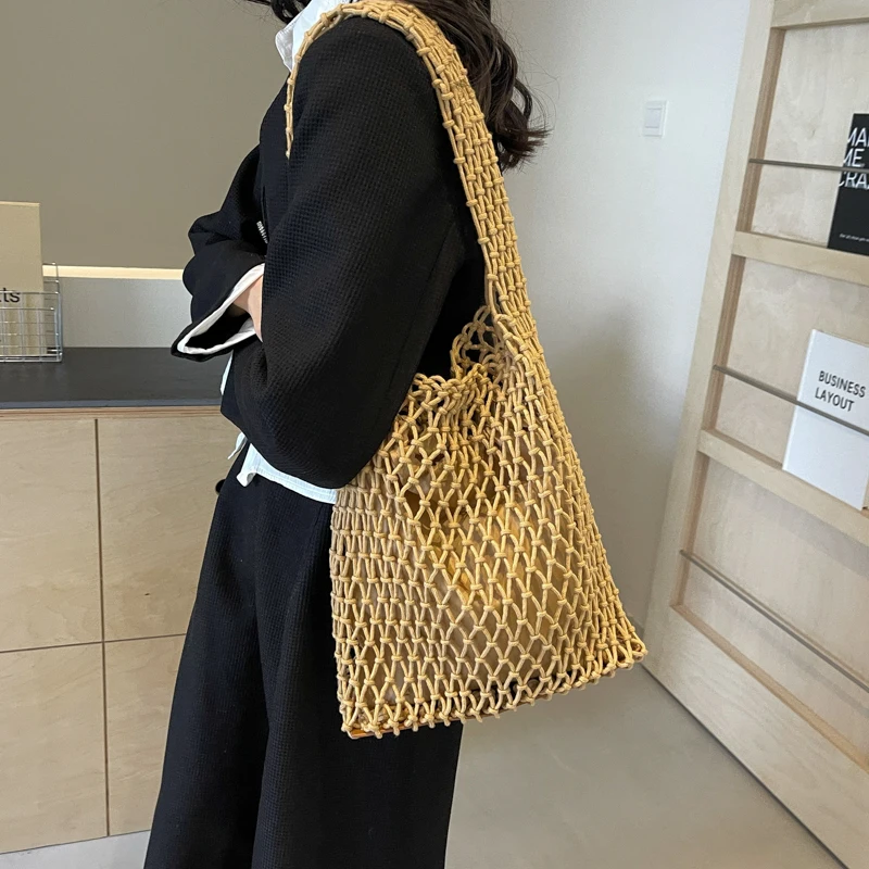 Classic Women's Woven Solid Color Mesh Bag New Fashionable And Simple ...