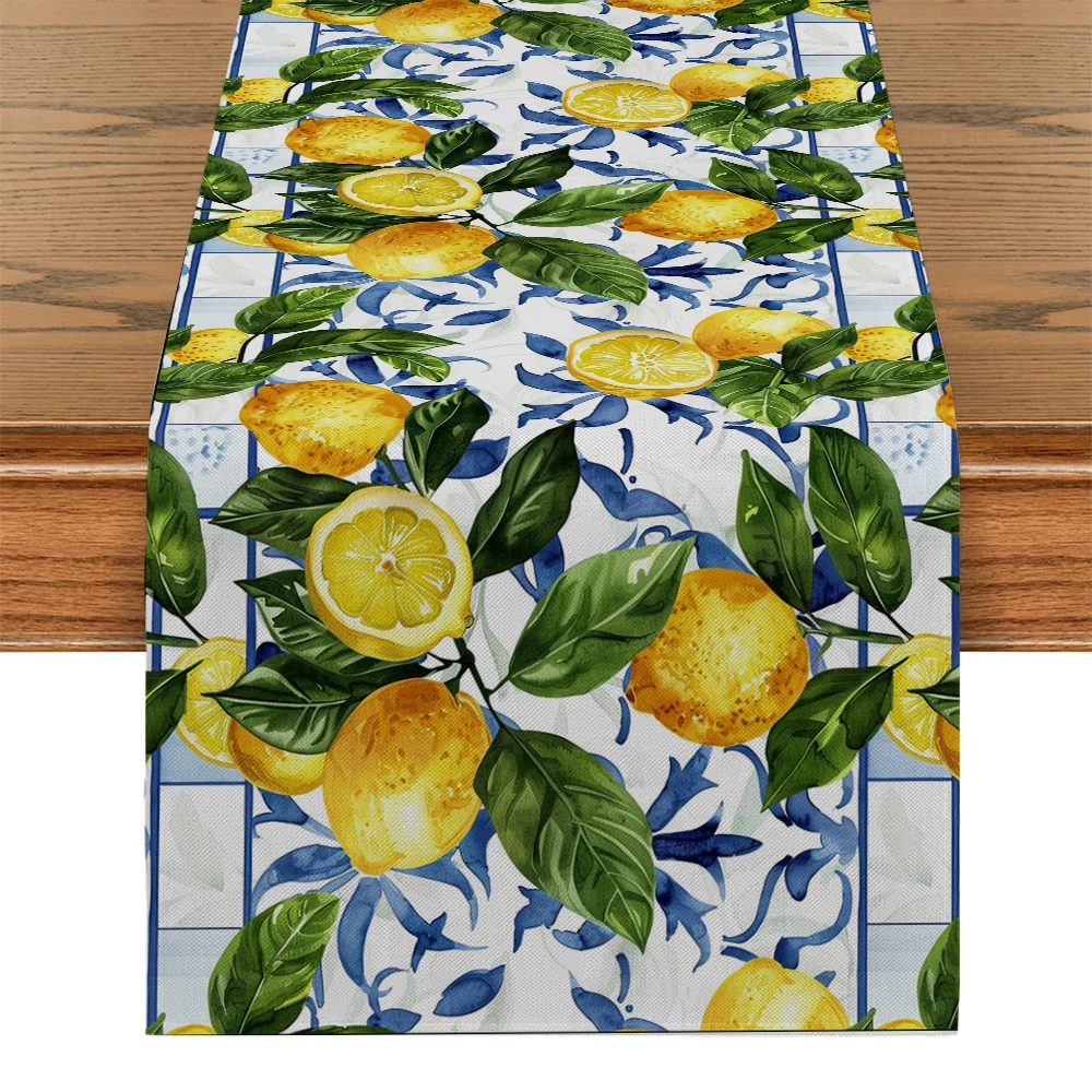 Fruit Lemon Table Runner Dresser Decor for Kitchen Holiday Party Table ...
