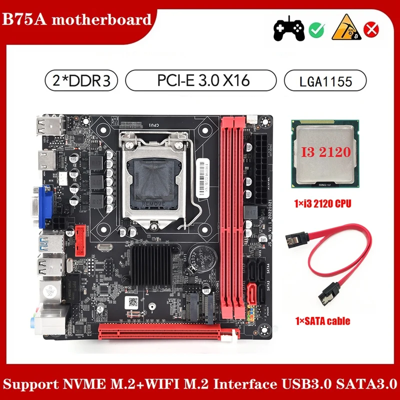 B75 (b75a) Lga1155 Motherboard+i3 2120 Cpu+sata Cable Supports 2xddr3 Slot Nvme M.2+wifi M.2 ...