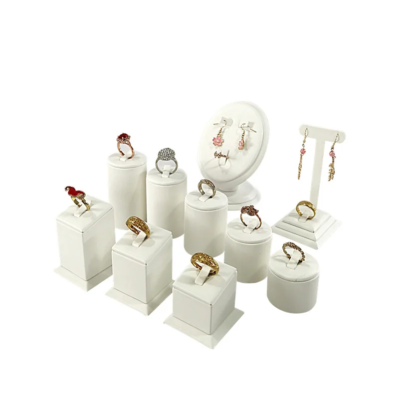 White-PU-Leather-Series-Jewelry-Display-Props-Rings-Earrings-Necklaces ...