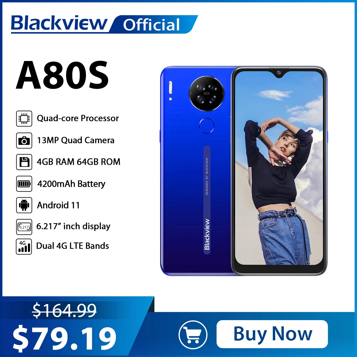Blackview-A80s-4GB-64GB-Smartphone-13MP-Quad-Camera-4200mAh-Android-10 ...