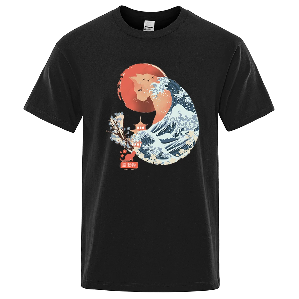 Huge-Cat-Waves-And-Small-Tower-Mens-Tshirt-Oversized-T-Shirts-Oversized ...