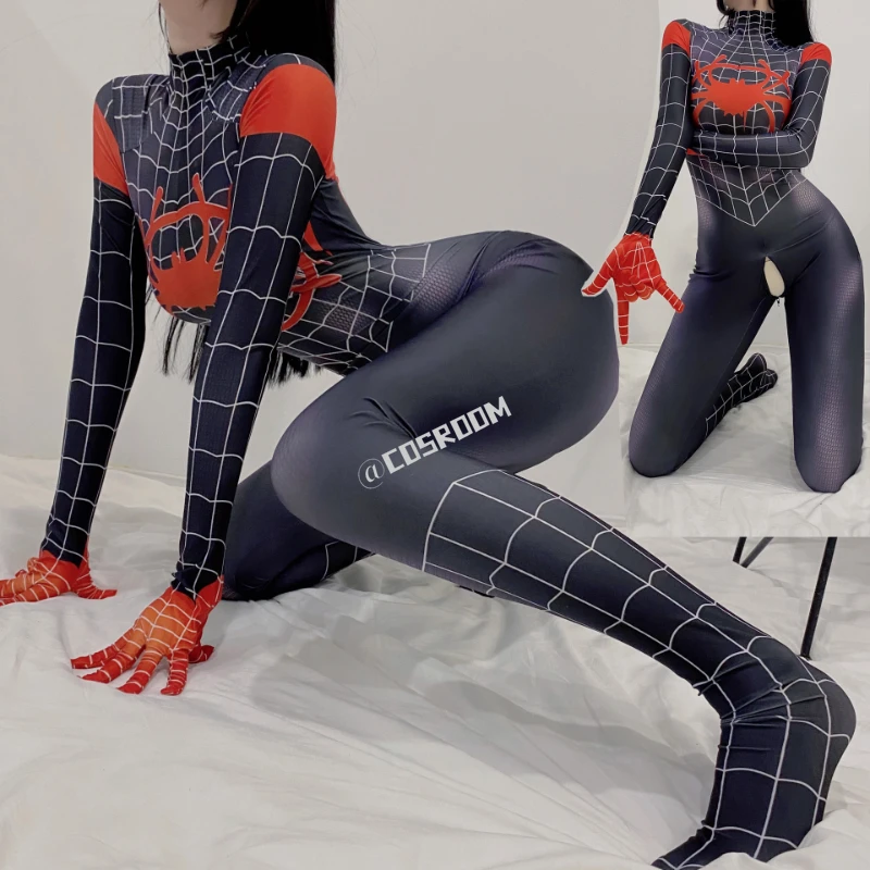 Spiderman Cosplay Miles Morales Costume Sexy Zentai Suit Woman Jumpsuit Bodysuit Superhero ...