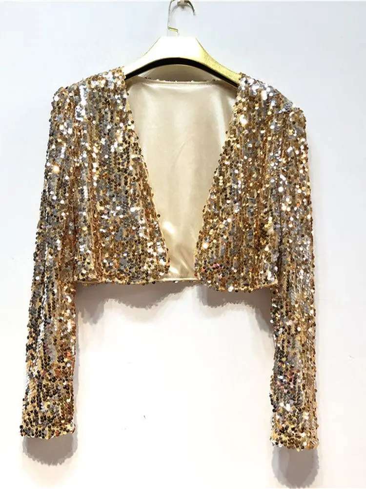 2023 Sexy Fashion Gold Sequins Jacket Short Coat Shorts Blazer Women ...