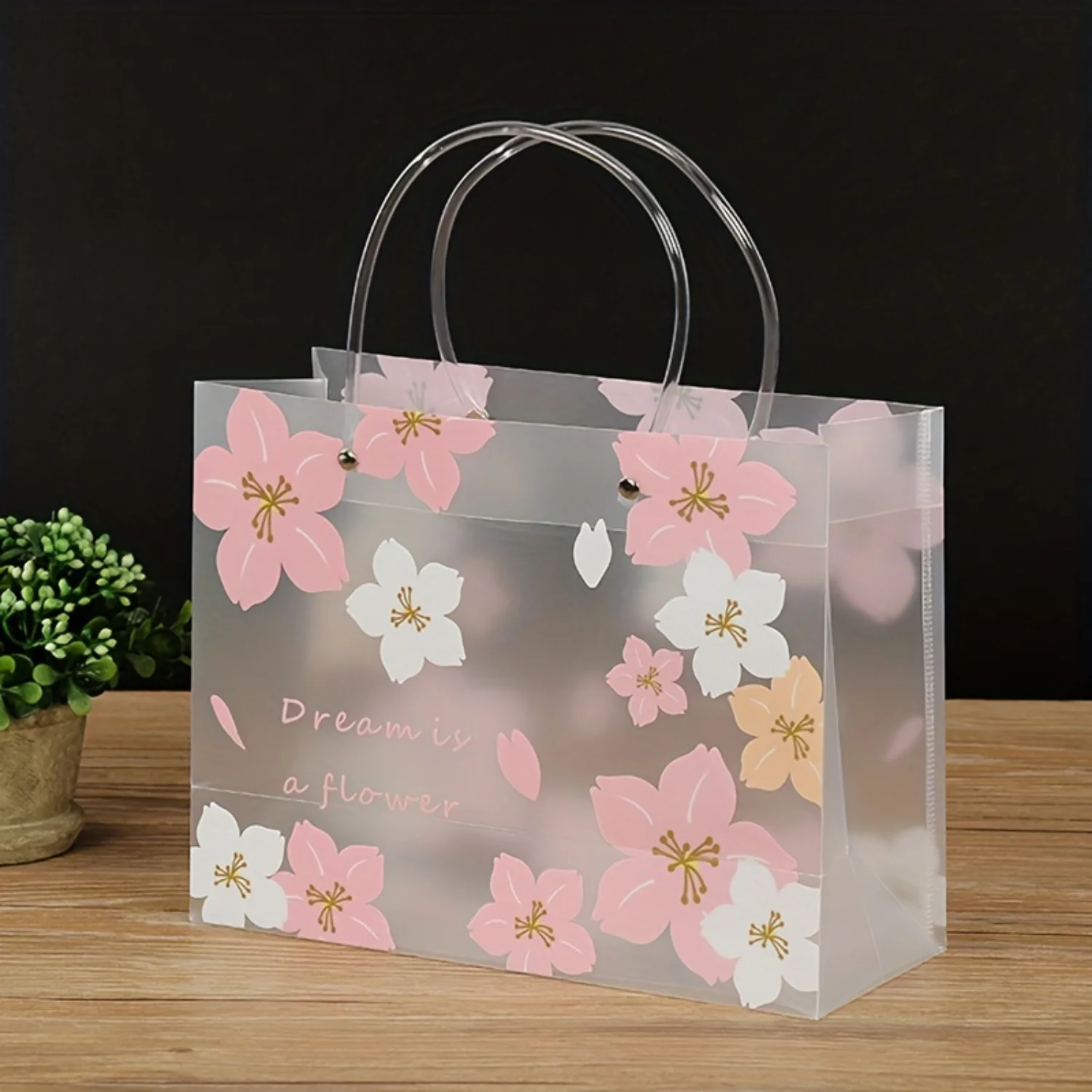 1pc Floral Pattern Gift Bag, Transparent PVC Hand-held Packaging Bag ...