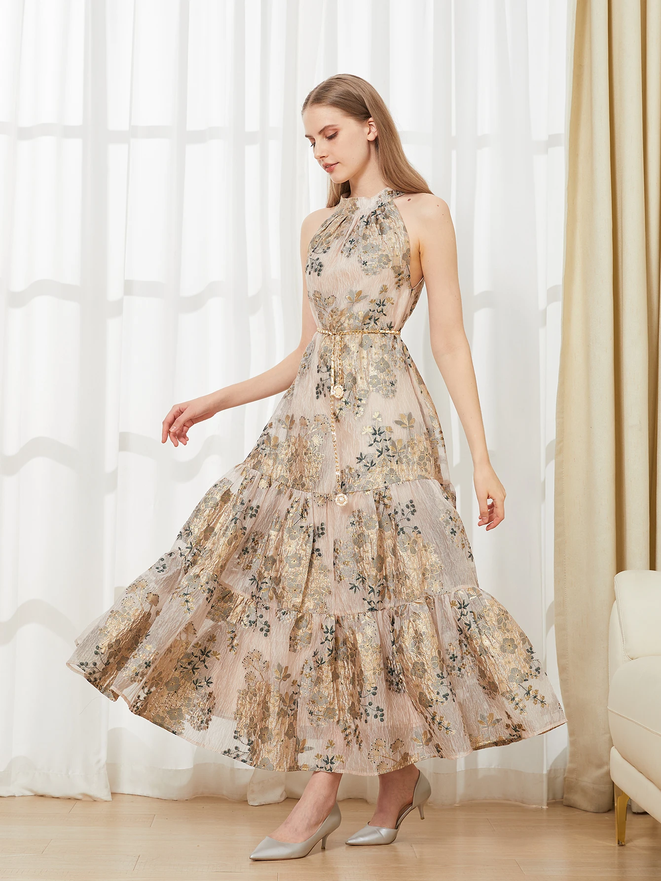 Vestido-de-Organza-bordado-sin-mangas-vestido-largo-holgado-con-cuello ...